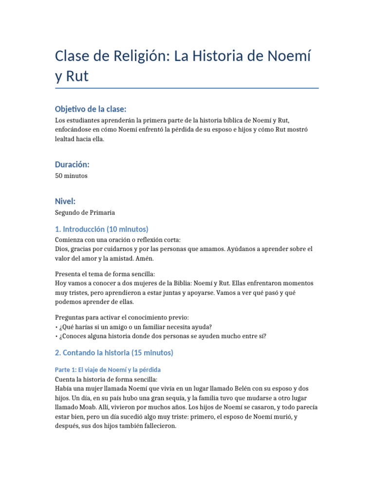 Clase Historia Noemi Rut | PDF | Rut (figura bíblica) | Noemí (figura bíblica)