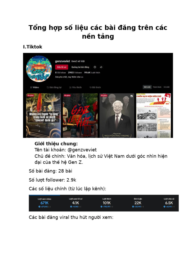 Tổng Hợp Số Liệu Các Bài Đăng Trên Các Nền Tảng-MKTCB | PDF