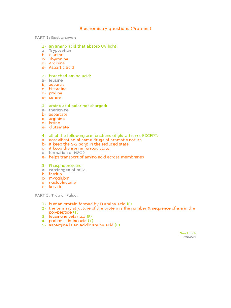 Biochemistry Questions | PDF