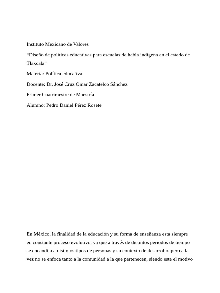 Diseño de Políticas Educativas - Docx - 20250514 - 104840 - 0000 | PDF | Educación de la primera ...