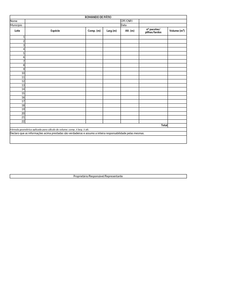Modelo - Romaneio de Pátio | PDF