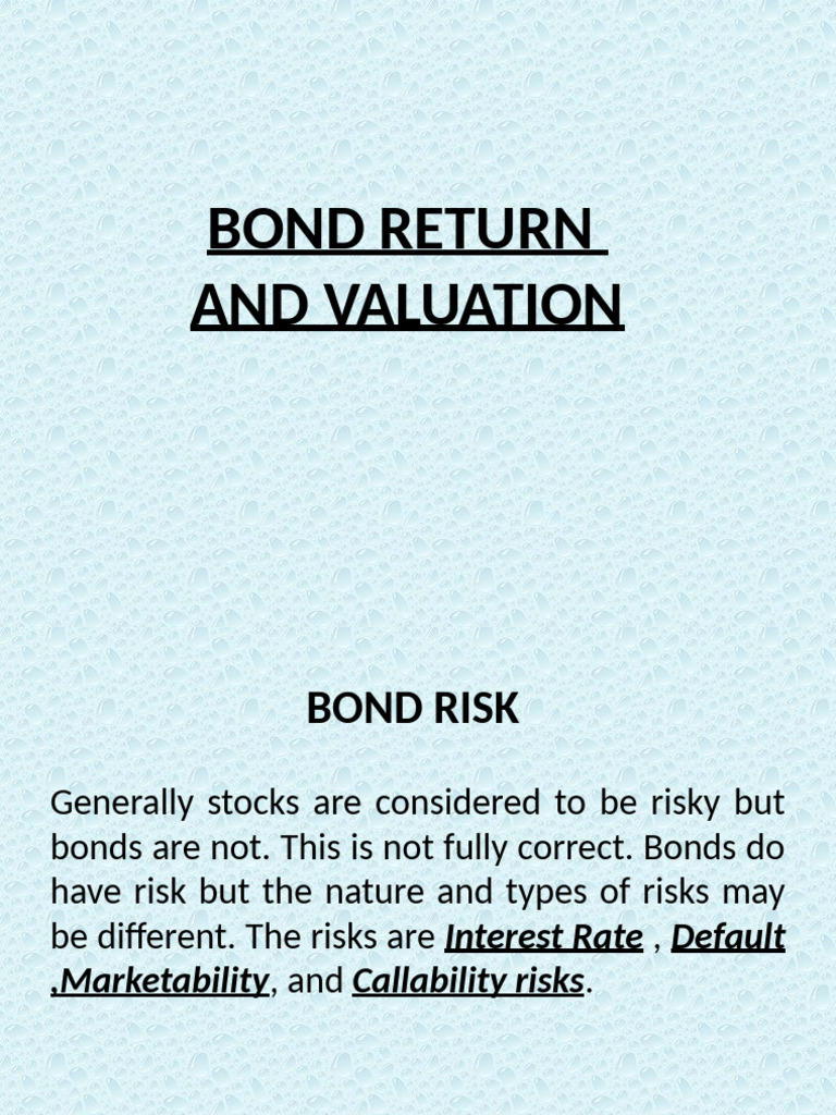 Bond Return and Valuation | PDF | Bonds (Finance) | Yield (Finance)