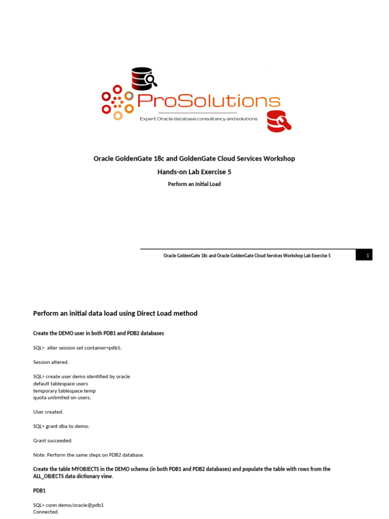 Oracle GoldenGate 18c Workshop Lab 5 | PDF | Table (Database) | Databases