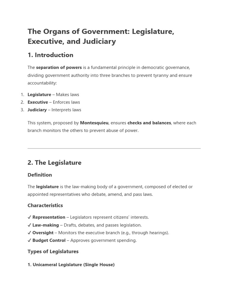 The Organs of Government | PDF | Legislature | World Politics