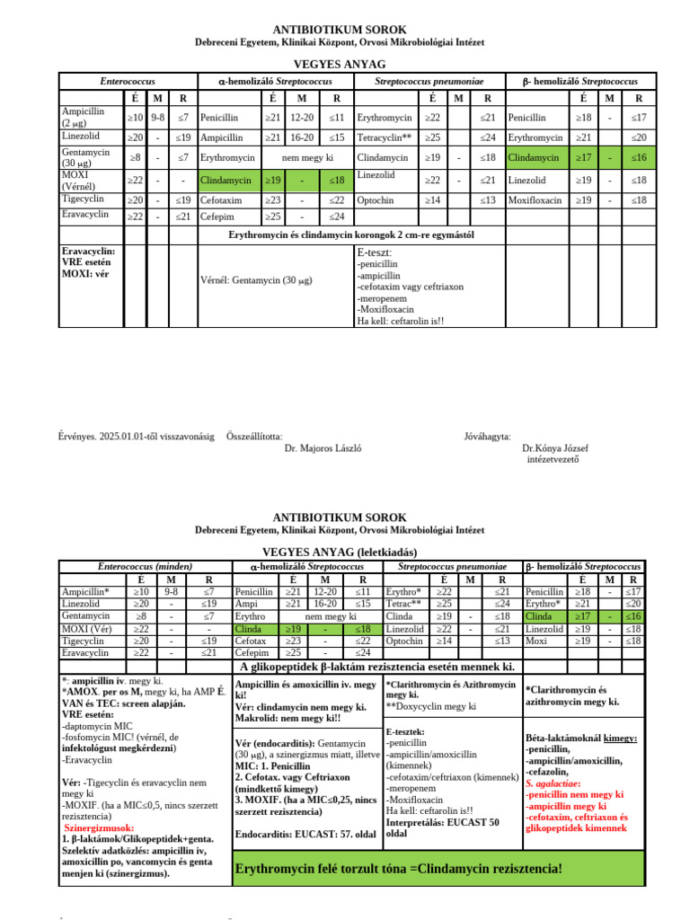 Vegyes Antibiotikum Sorok 2025 | PDF