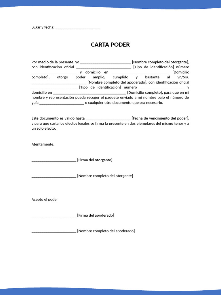 Carta Poder para Recoger Paqueteria Wordd | PDF