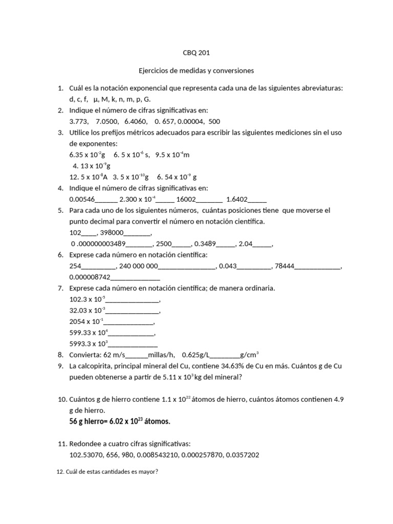Ejercicios de Medidas y Conversiones | PDF