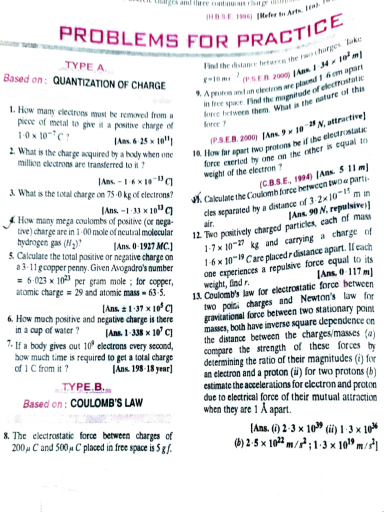 Assignment electrostatic Numericals 1 (2) | PDF | Force | Electron