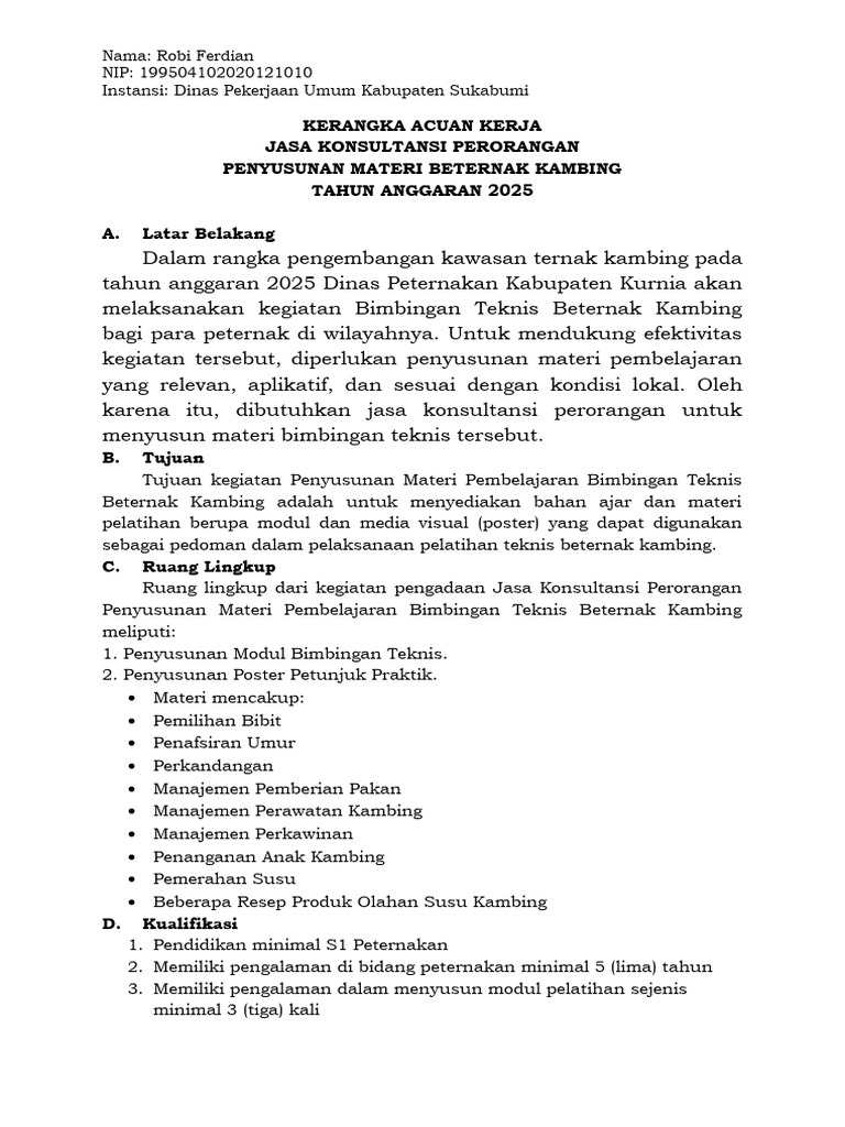 Tugas Robi Ferdian - Lampiran 3 - KAK Jasa Konsultansi Perorangan Penyusunan Materi Bimbingan ...