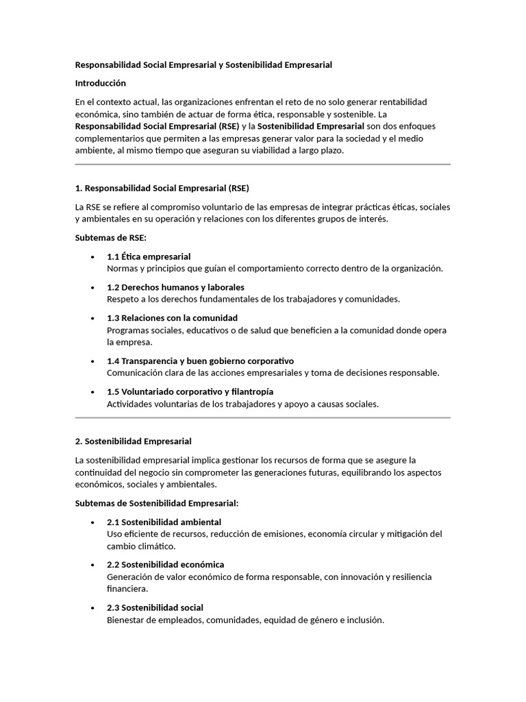 Responsabilidad Social Empresarial y Sostenibilidad Empresarial | PDF | Responsabilidad social ...