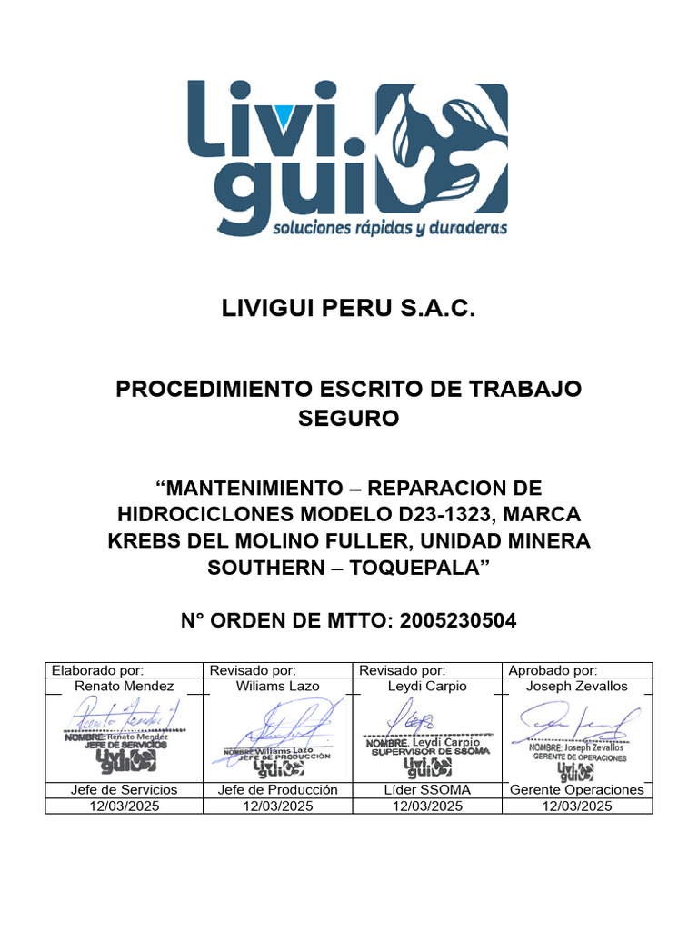 L-Proy-Pets-007 Reparacion de Hidrociclones Modelo d26-1323 Marca Krebs Molino Fuller Southern ...