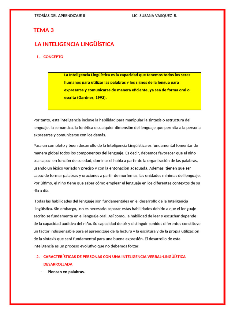 Tema 3 Inteligencia Linguistica | PDF | Cerebro | Inteligencia