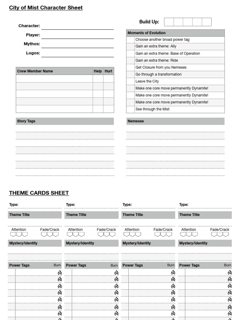 City of Mist Character Sheet Guide | PDF