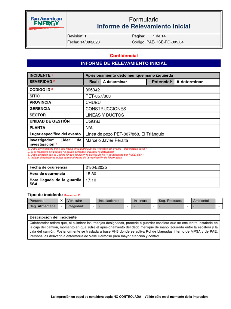 PERITAJE - Aprisionamiento Dedo Meñique Mano Izquierda | PDF | Presión ...