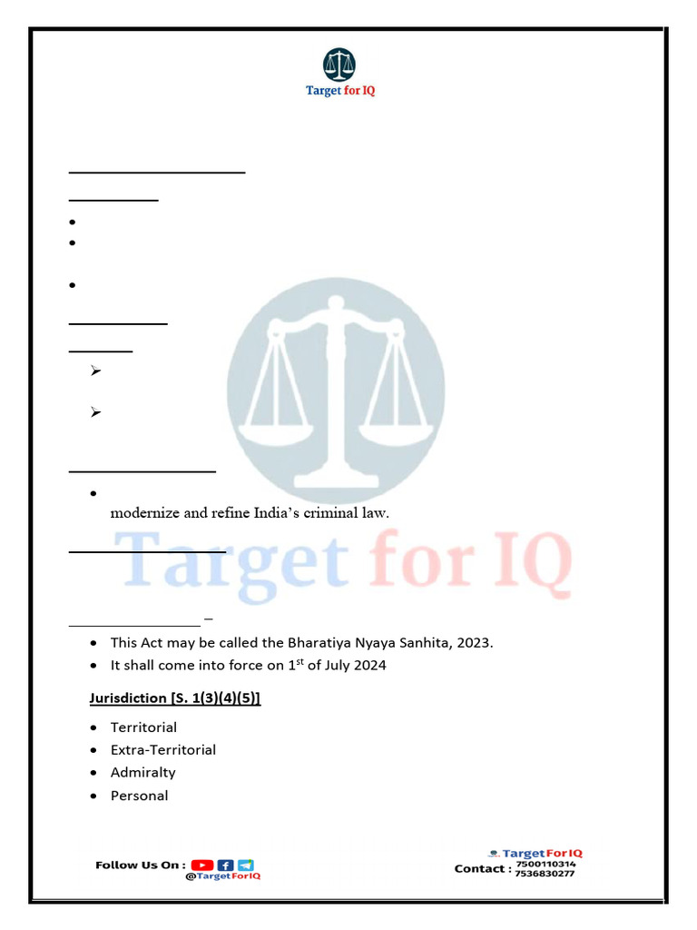 Short Notes On BNS, 2023 | PDF