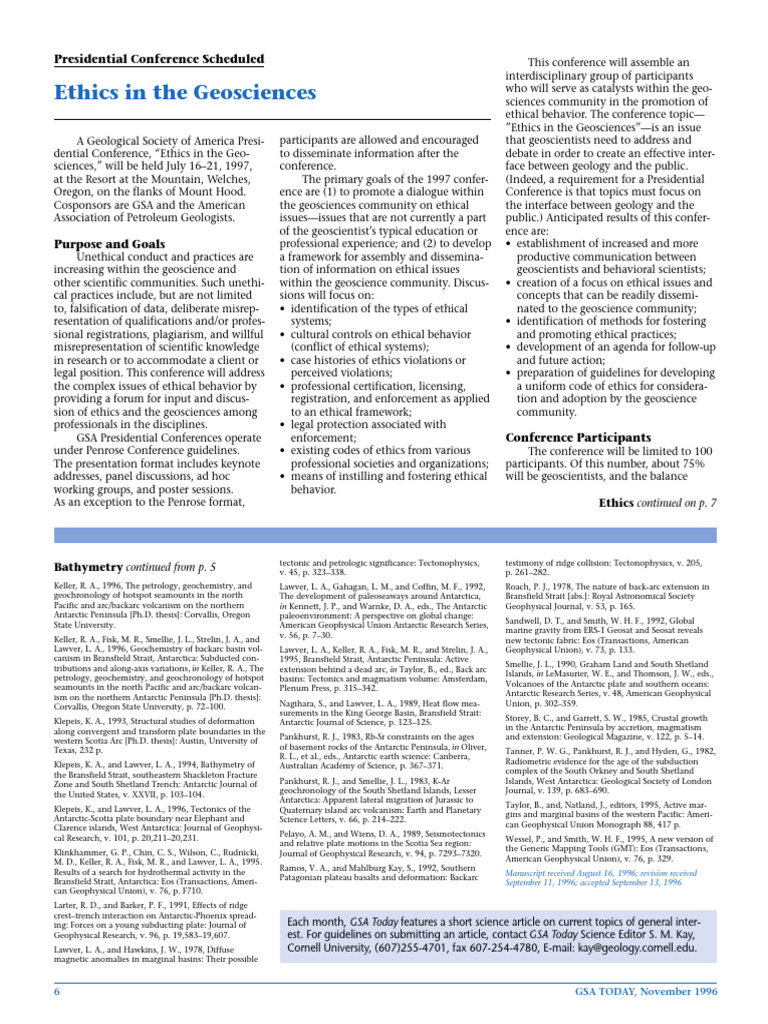 Ethics in Geosciences Conference 1997 | PDF | Plate Tectonics | Antarctica
