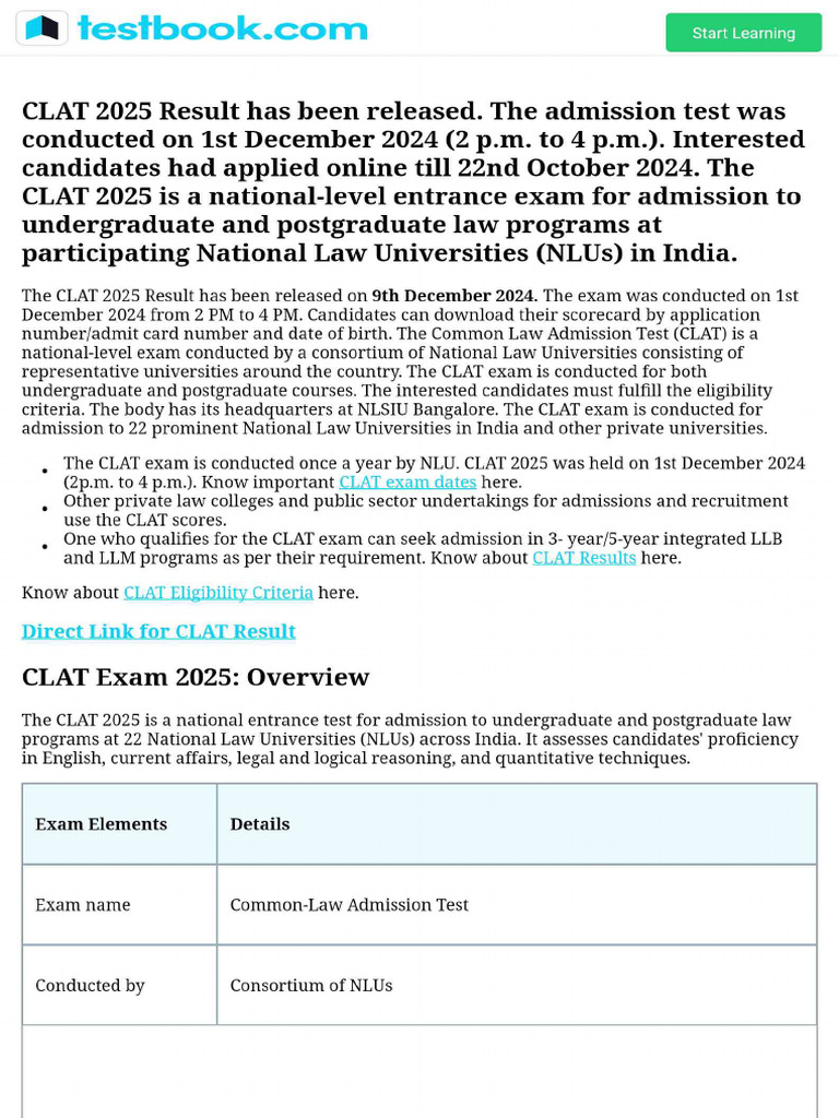 CLAT Exam 2025exam Info | PDF