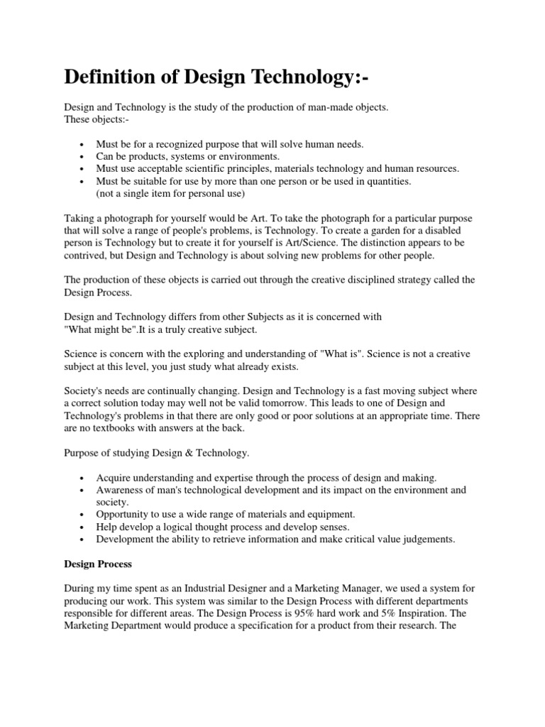 Definition of Design Technology | Specification (Technical Standard ...