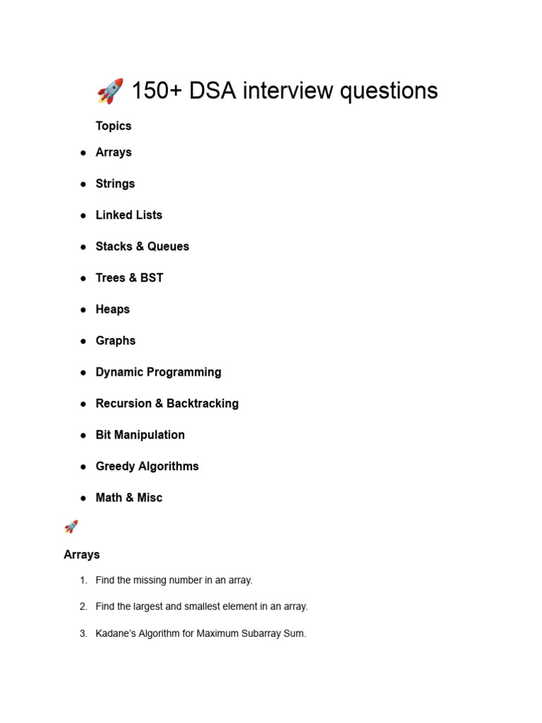 150 - DSA Interview Questions | PDF | String (Computer Science) | Theoretical Computer Science