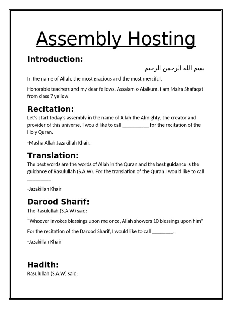 Assembly Hosting Grade 7 | PDF