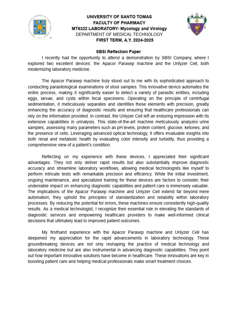 OGOY_Parasitology SBSI Reflection (1) | PDF | Health Care | Medical ...