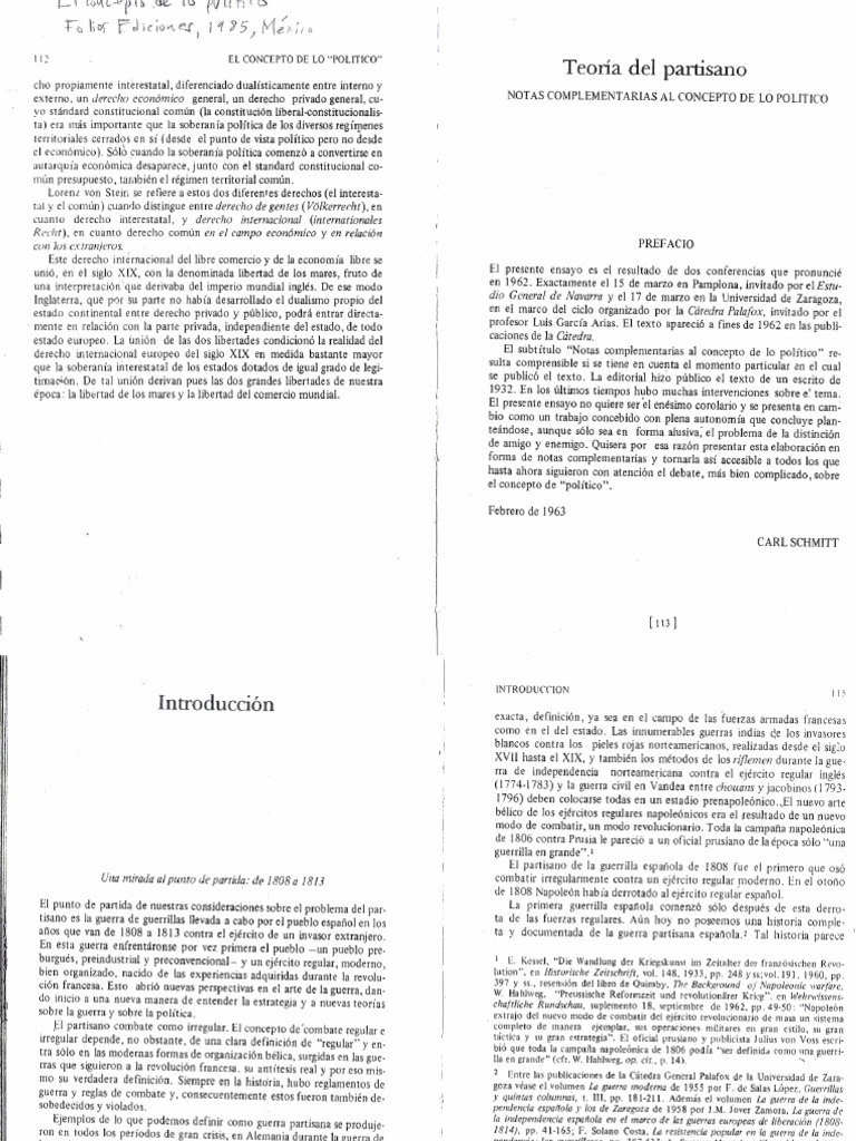 Carl Schmitt Teoría Del Partisano | PDF