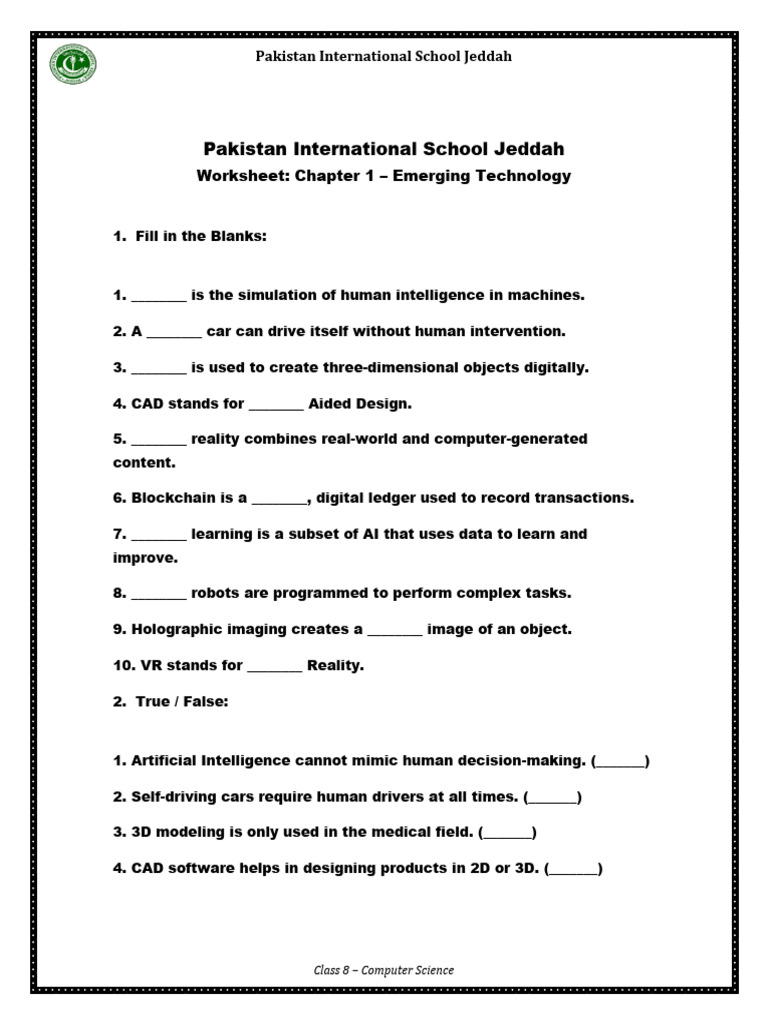 Computer Unit 1 Worksheet | PDF | Virtual Reality | 3 D Computer Graphics