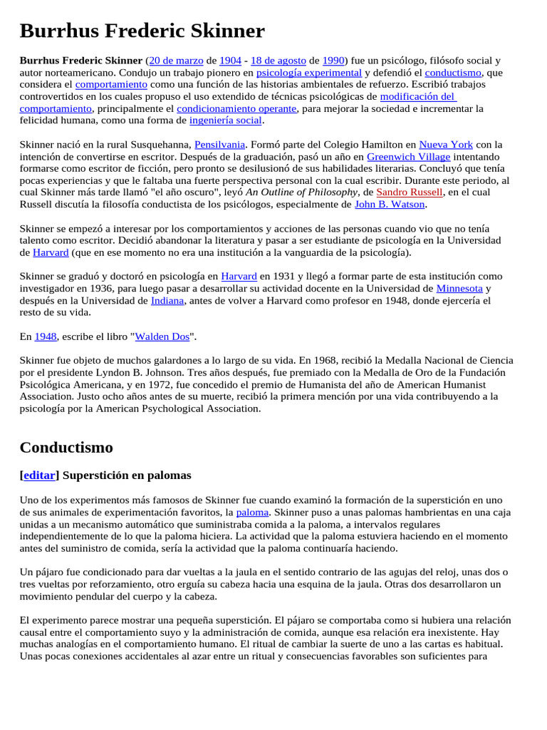 Burrhus Frederic Skinner | PDF | Ciencias del comportamiento | Sicología