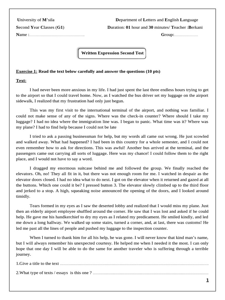 Written Expression Tests | PDF | Elevator