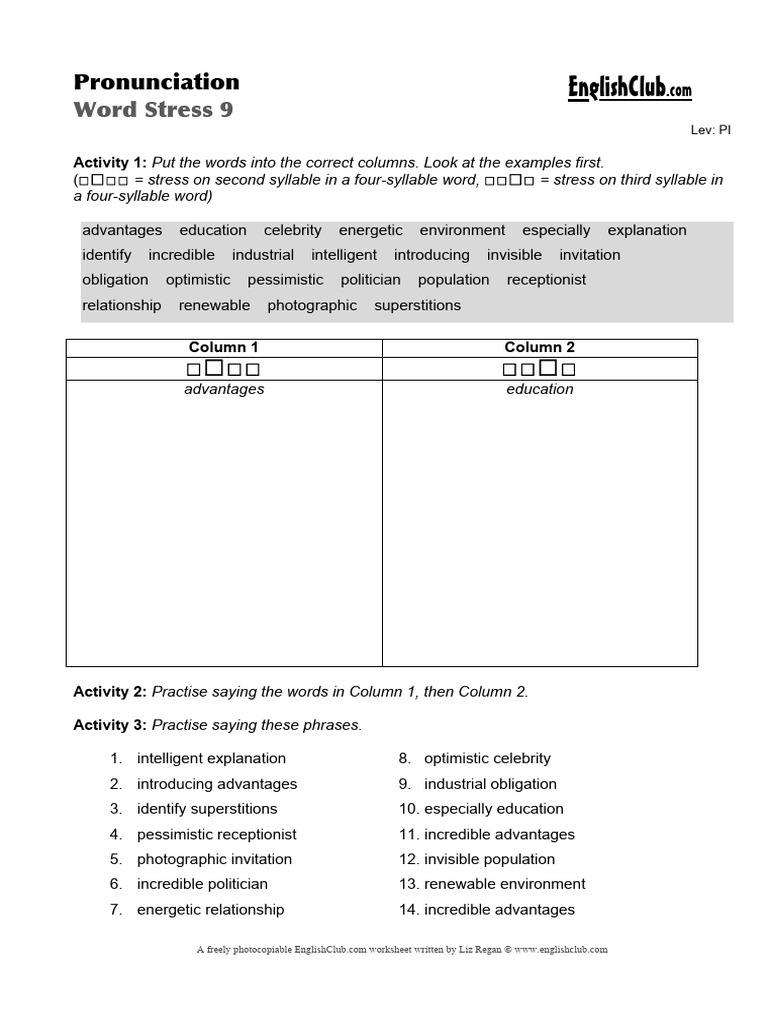 EC - Pronunciation Word Stress 9 - Edited | PDF | Stress (Linguistics ...