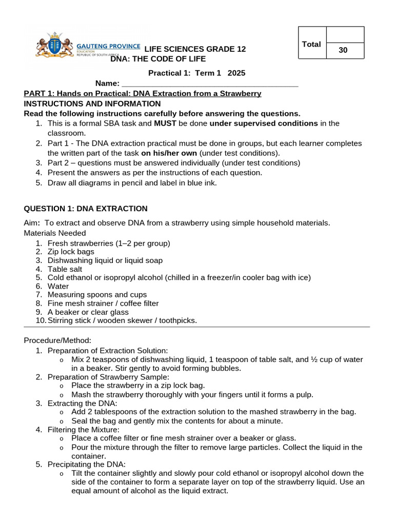 DNA Practical Part 1 2025 | PDF | Teaspoon
