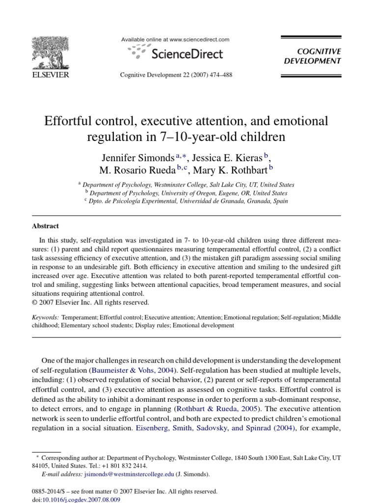 Effortful Control, Executive Attention and Emotional Regulation | PDF ...