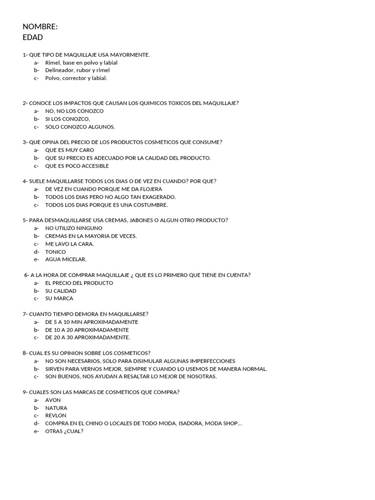 Encuesta Maquillaje | PDF