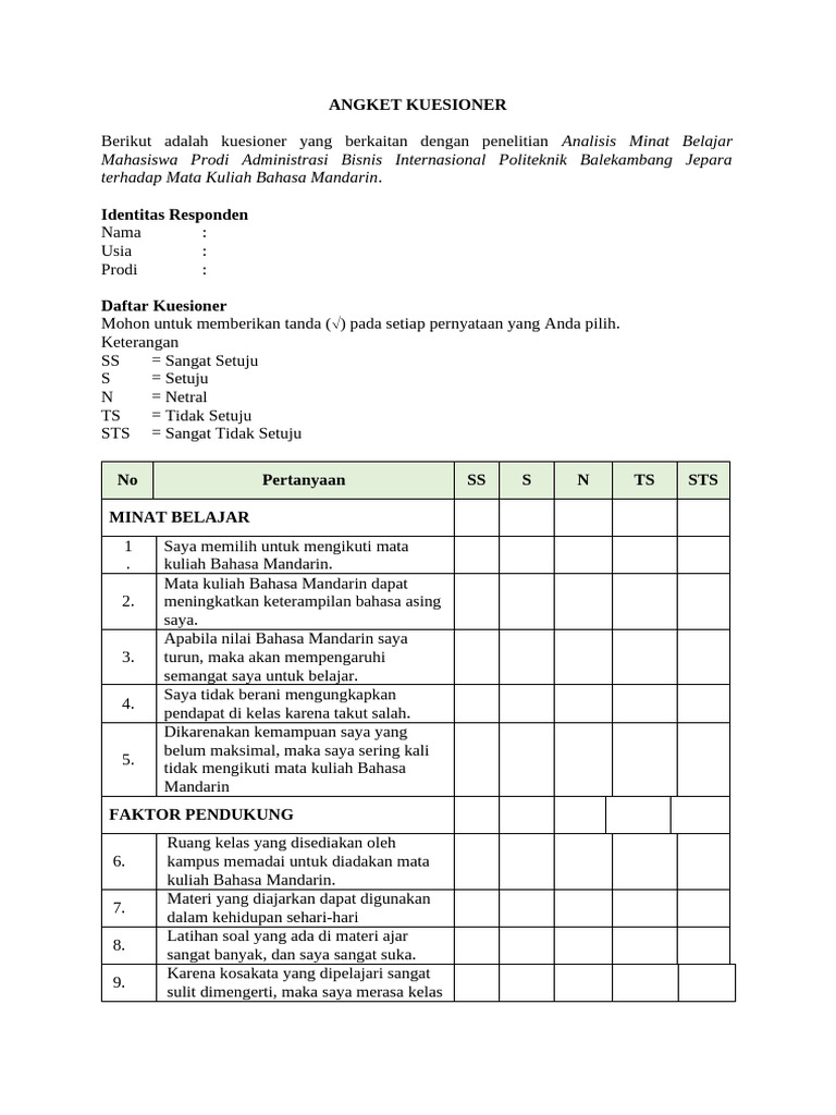 Angket Kuesioner | PDF