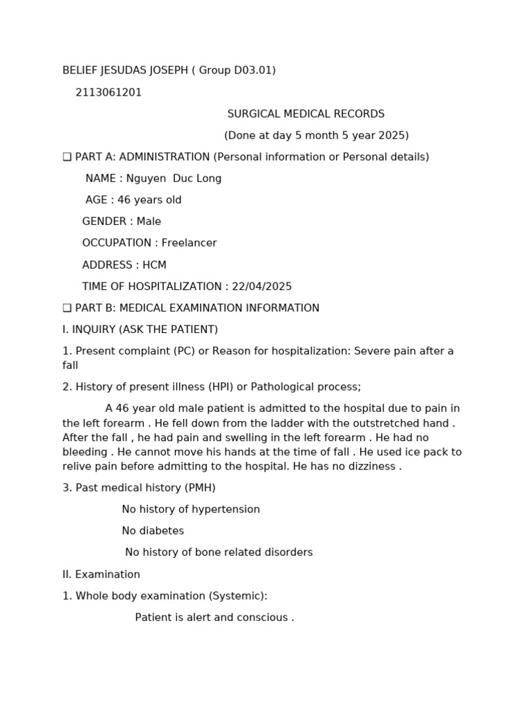 BELIEF JESUDAS JOSEPH Surgery Medical Record 2 | PDF | Surgery ...