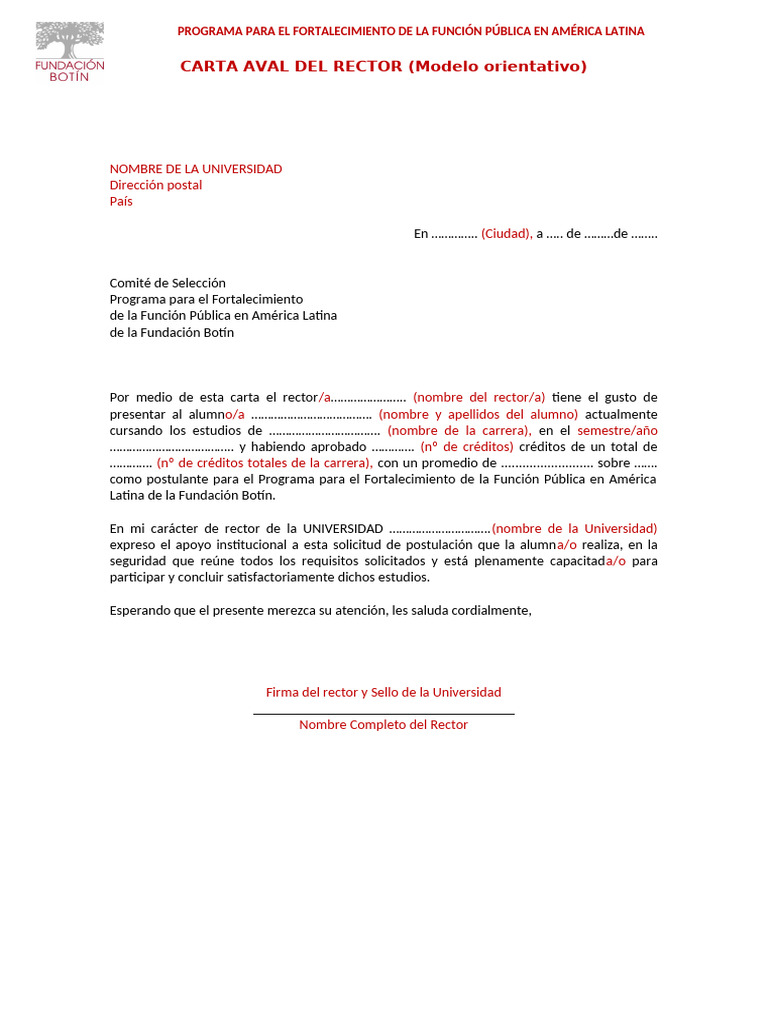 Modelo Carta Del Rector 2022 | PDF