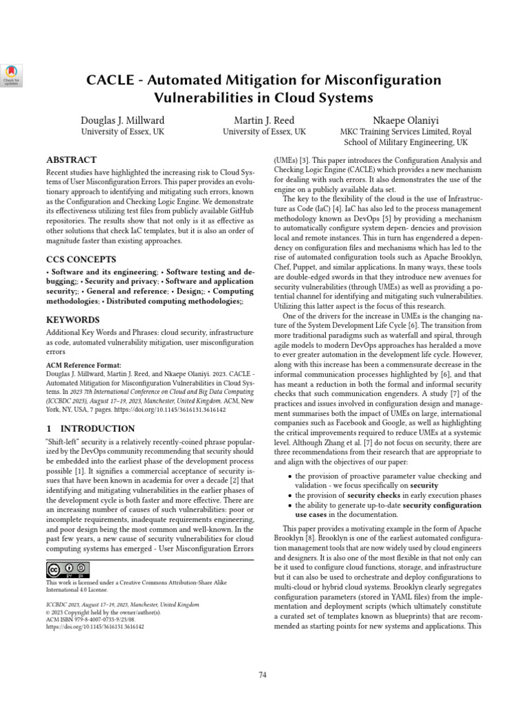 CACLE - Automated Mitigation For Misconfiguration | PDF | Computing ...