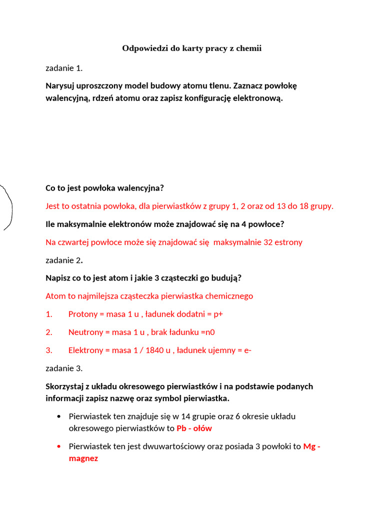Odpowiedzi do karty pracy z chemii 7c | PDF