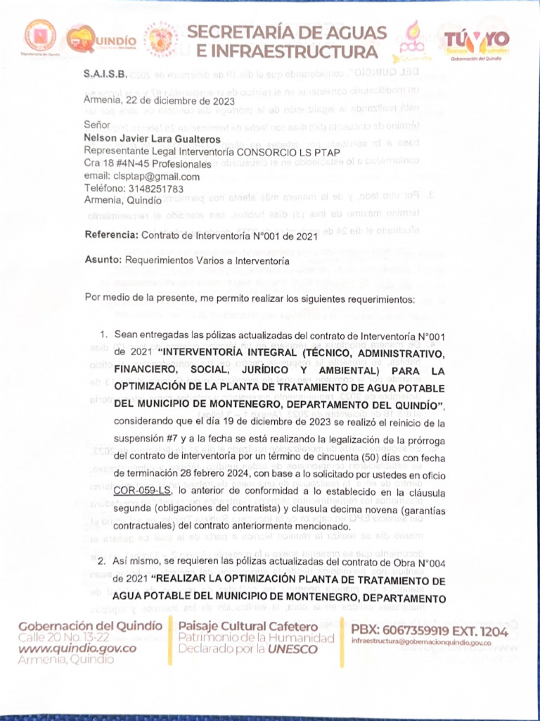 Requerimientos Varios LS PTAP 22122023 | PDF