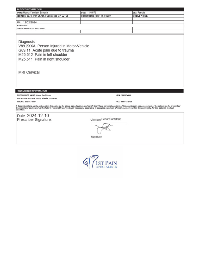Patient Information and Diagnosis Summary | PDF