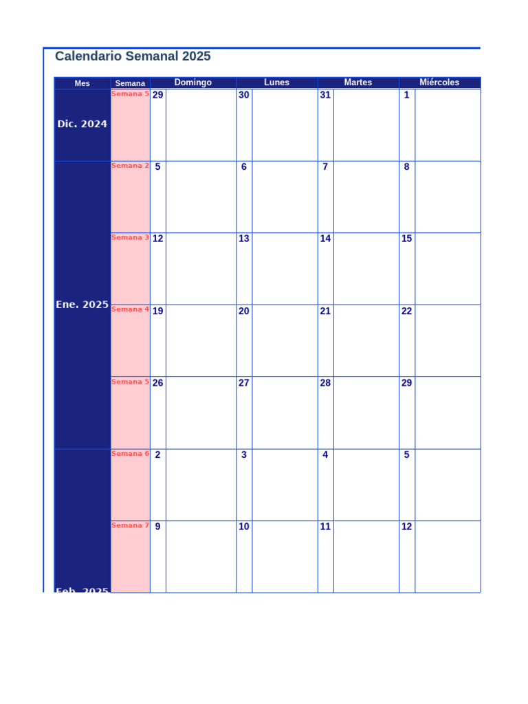 Calendario Semanal 2025 | PDF | Calendario