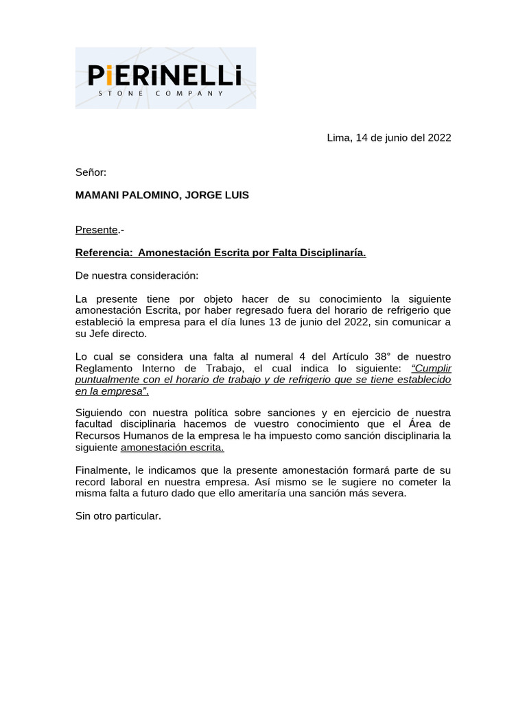 Amonestacion - JORGE MAMANI | PDF