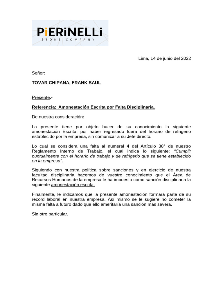 Amonestacion - FRANK TOVAR | PDF