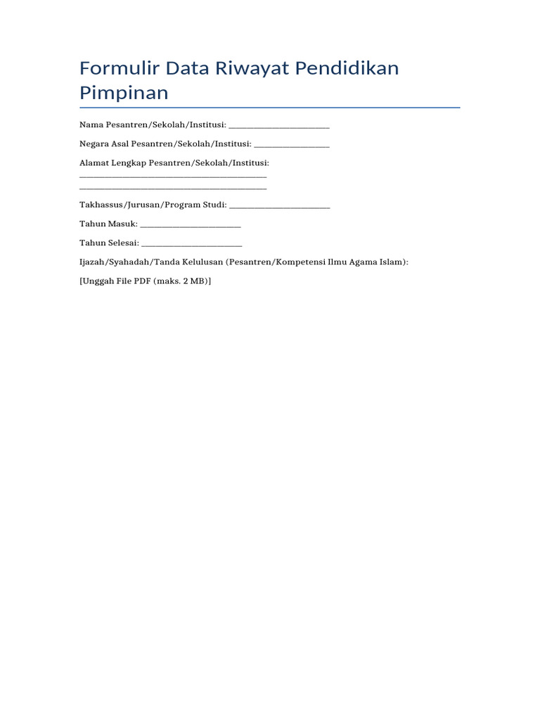 Formulir Riwayat Pendidikan Pimpinan | PDF