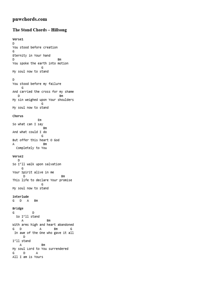 The Stand Chords - Hillsong - Pnwchords | PDF