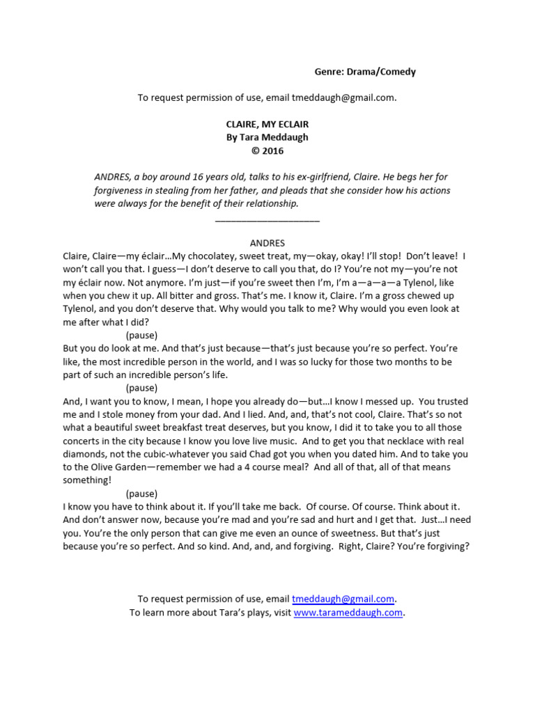 Claire, My Eclair, Teen Version, by Tara Meddaugh | PDF