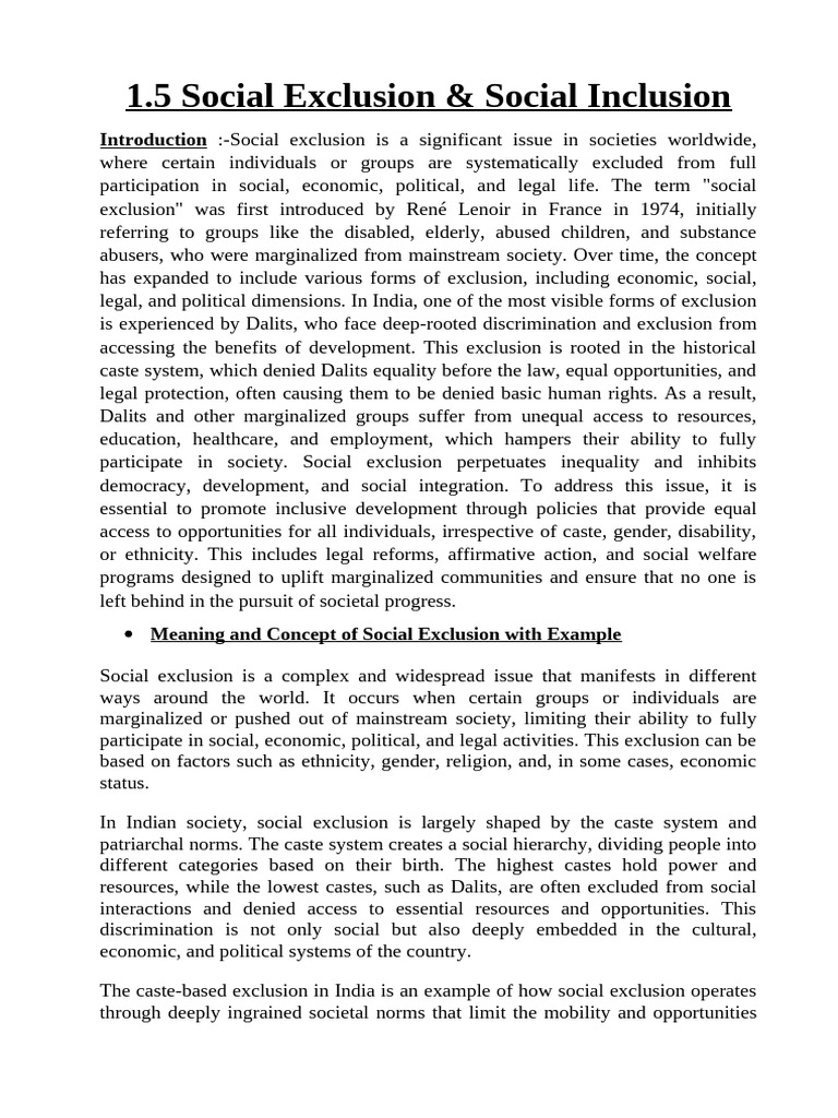 1.5 Social Exclusion & Inclusion | PDF | Social Exclusion | Discrimination