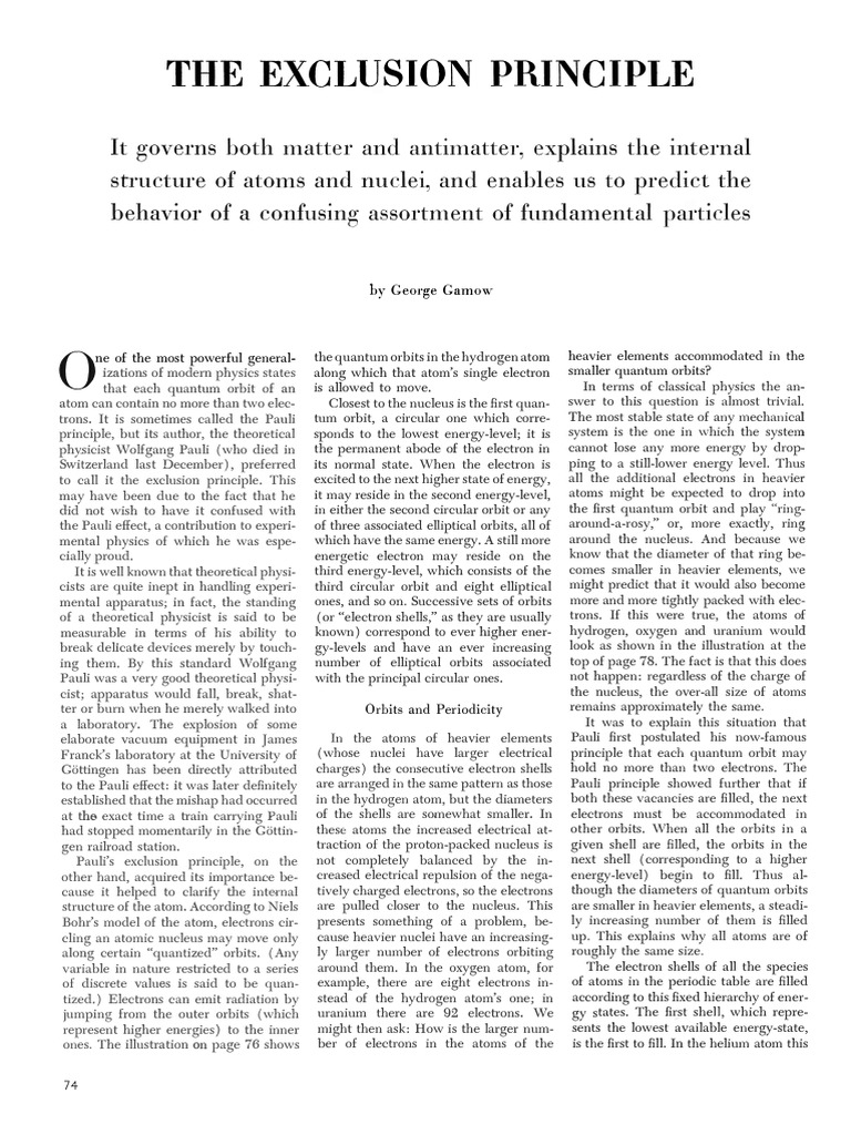 Understanding Pauli's Exclusion Principle | PDF | Atoms | Electron