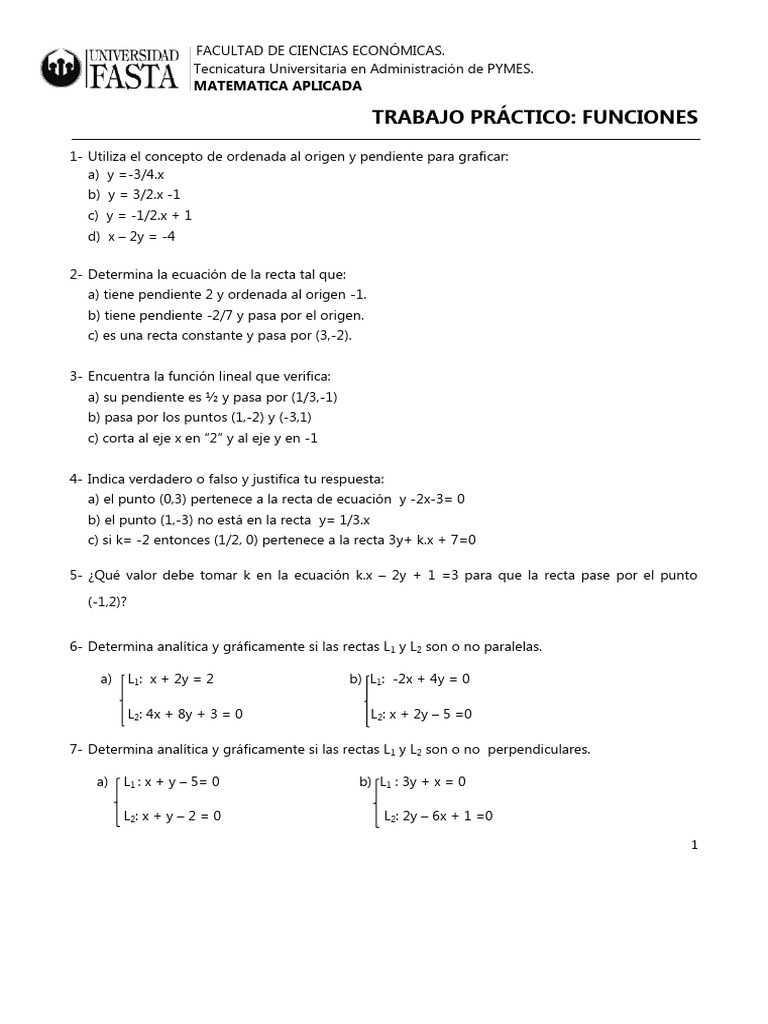 TP Funciones | PDF | Pendiente | Línea (geometría)