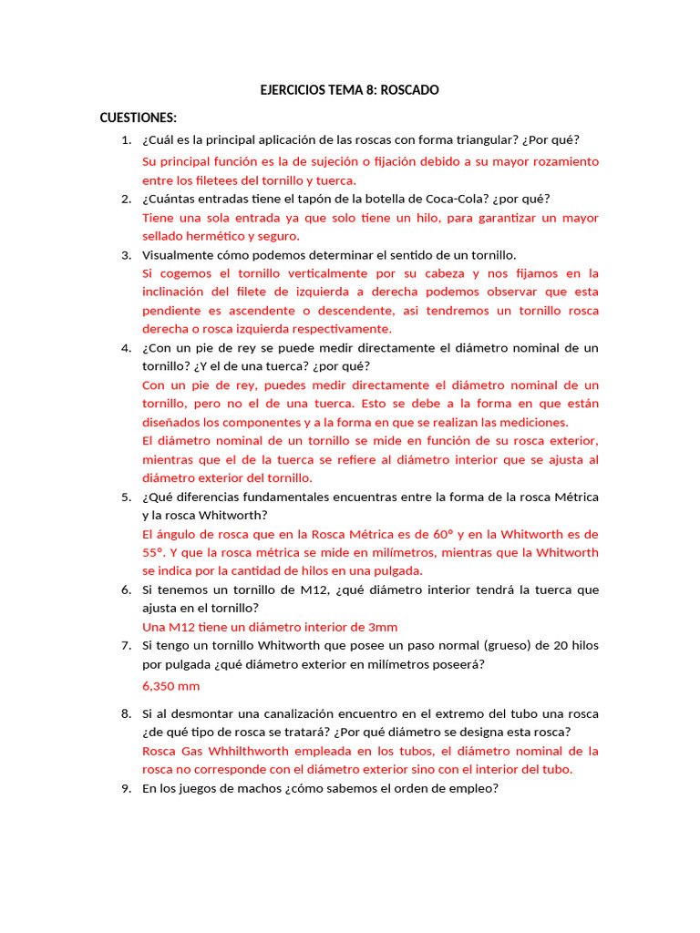 Ejercicios Tema 8 | PDF | Tornillo | Metalurgia